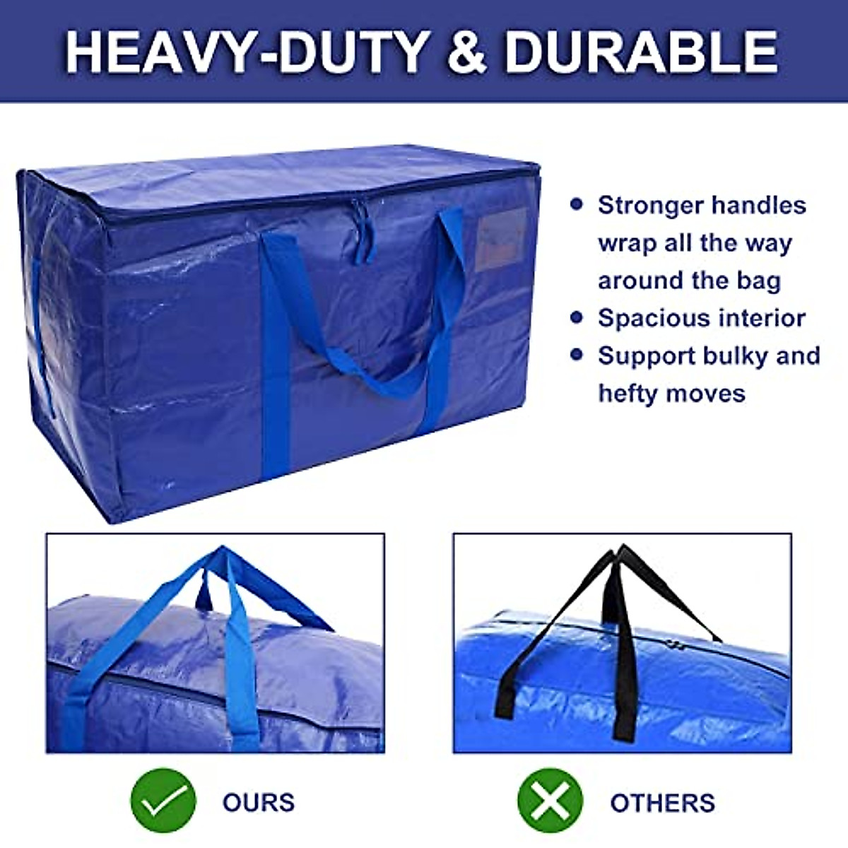 2-Pack Extra Large Moving Bags Heavy Duty Reusable Moving Totes Storage Bag Boxes Containers for Space Saving Storage, Carrying, Travelling, College Dorm Packing, Blue