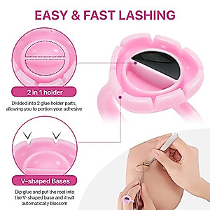Glue Rings for Eyelash Extensions Glue Rings Pretty memory 100PCS Smart Lash Rings Blooming Eyelash Glue Holder Volume Fanning Cup for Lash Extension Supplies, Pink