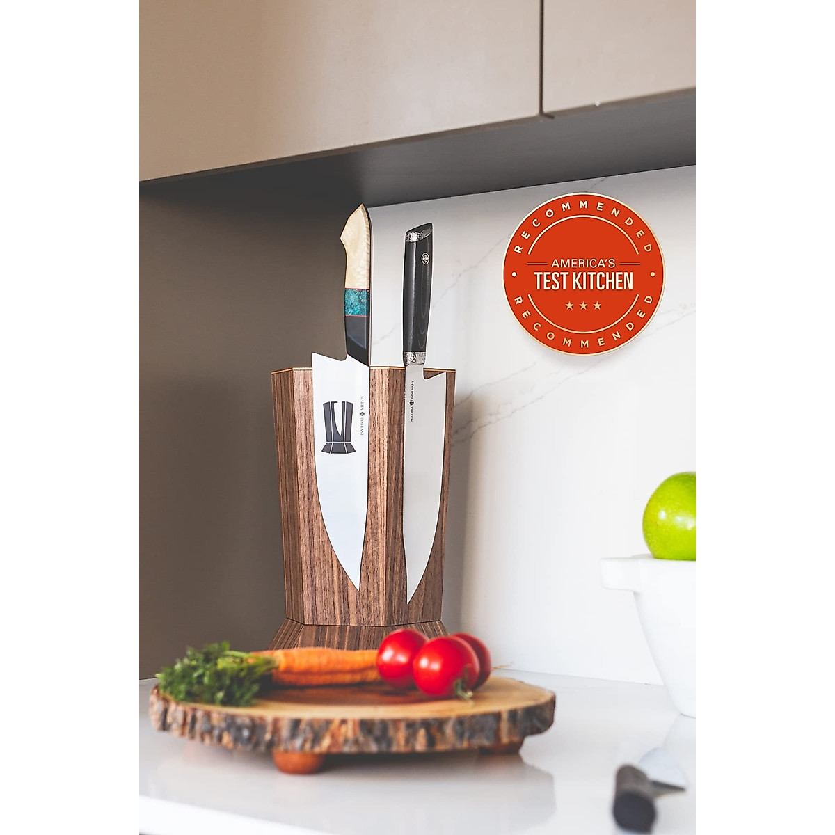 360 Knife Block - (Walnut) ROTATING Magnetic knife block - SeriousEats/ATK/Cooksillustrated BEST Universal Knife Block - handmade in Washington