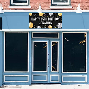 Birthday Graduation Retirement Celebration 2 Line Custom Text 24"x51" Happy Birthday Balloon Personalized Large Vinyl Banner Silver-Gold