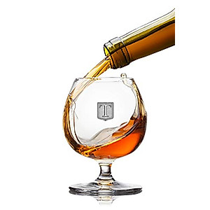 Personalized Premium Cognac Brandy Whiskey 12oz Glass Pewter Metal Monogram Initial Pewter Engraved Crest Novelty for Weddings, Birthdays or any Special Occasions by Fine Occasion – Letter T