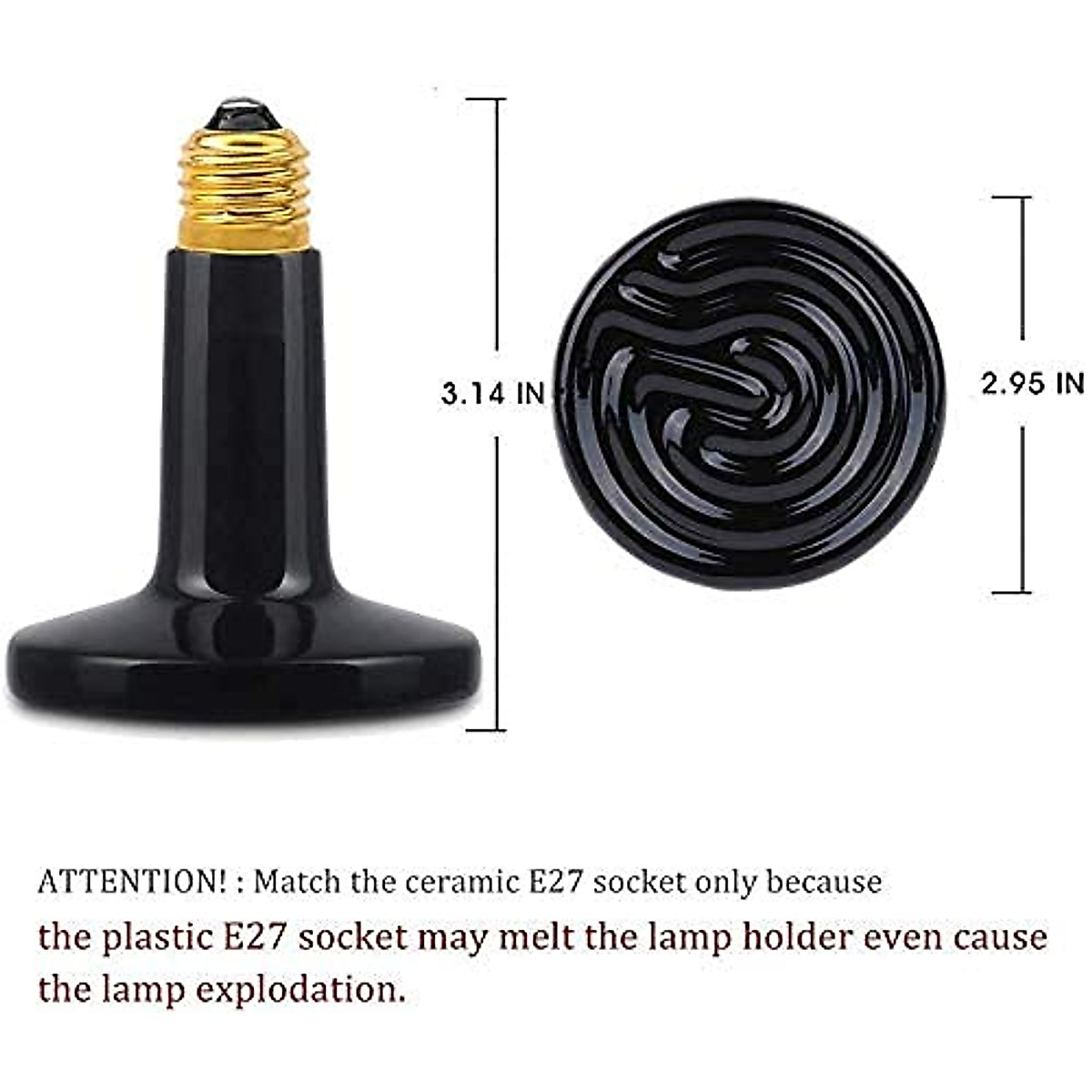 WUHOSTAM 2 Pack 100W Infrared Ceramic Heat Lamp, Black Reptile Heat Bulb No Light Emitter, Pet Heater for Aquarium and Terraium, Chicken Coop, Lizard, Turtle, Brooder, Snake, No Harm, ETL Listed