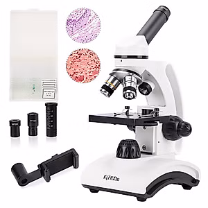 KiZHXlo Monocular Microscope 40X-1600X Magnification with Barlow Lens for Students Adults, Dual LED Illumination, with Science Kits Beginners Microscope Includes Phone Adapter
