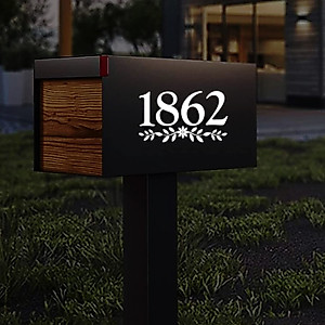 2" Reflective Mailbox Numbers Die Cut Decal Rustic Style Flowers House Number Address Sign Front Door Decal Vinyl Lettering Farmhouse Decor 4 Set, White