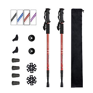 Aihoye Trekking Poles Shock Absorbing Adjustable Hiking or Walking Sticks for Hiking Collapsible Strong, 2-pc Pack Lightweight Walking Pole, All Terrain Accessories and Carry Bag (red)