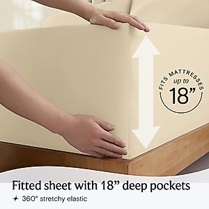 LuxClub 4 PC Full Size Sheet Set Deep Pockets 18" Wrinkle Free Cooling Sheets Machine Washable Hotel Bedding Silky Soft - Cream Full