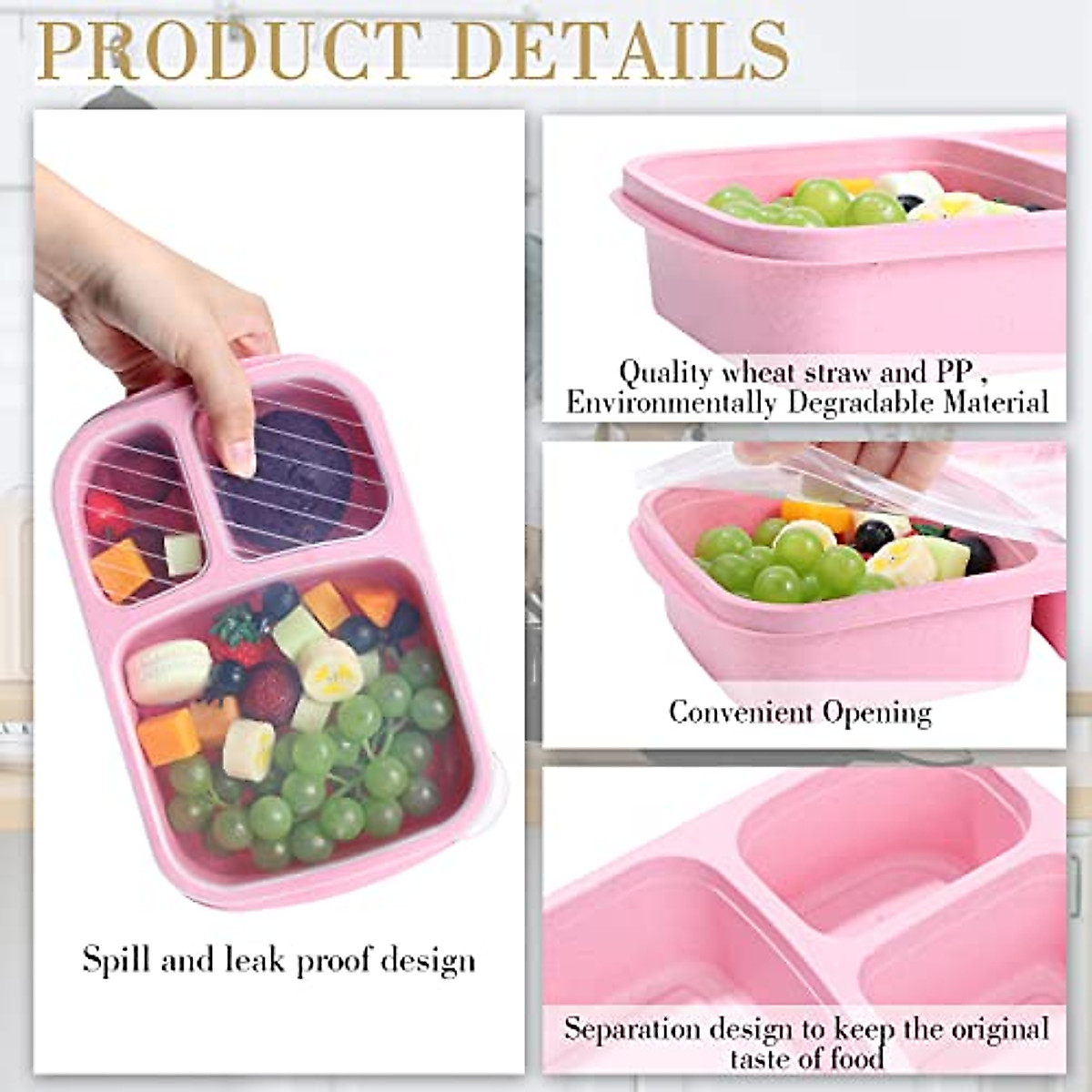 20 Pieces Bento Lunch Box for Kids, 3 Compartment Lunch Box Containers, Kids Meal Prep Containers Reusable Wheat Straw Lunch Containers Food Storage Bento Box for Schools and Travel (Multicolored)