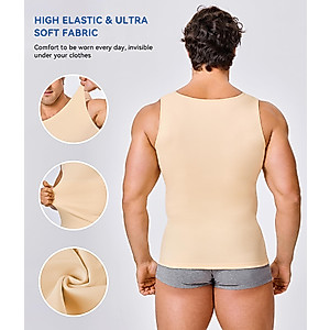Eleady Mens Slimming Body Shaper Vest Compression Shirt Abs Abdomen Shapewear Workout Tank Top Undershirt (Small, Beige Tops)