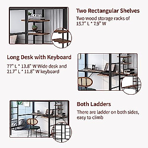 SOFTSEA Full High Loft Bed with Desk and Shelves for Small Space, Metal Loft Bed for Kids Teens, Indsutrial Style