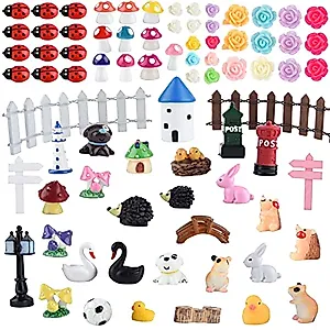 KUUQA 78 Pieces Fairy Garden Accessories,Fairy Garden Animals,Micro Landscape Ornaments,Miniature Ornaments Kit,Dollhouse Decoration,Garden DIY Kit