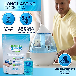 Humidifier Drops - Natural Food Grade Concentrate, Formula Prevents Slimy Buildup on Surfaces, Reduces Scaling - Cleans & Deodorizes Water Inside All Humidifier Models, 100+ Day Supply, Made in USA