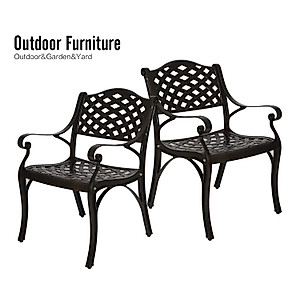YUSING Outdoor Dining Chairs Set of 2,Patio Dining Chairs,Cast Aluminum Metal Arm Chairs for Kitchen,Garden,Backyard