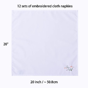 Alevel Cloth Napkins 20x20 Inch 12 Pack, Embroidered Table Napkins, 250 GSM Thick Absorbent, Soft Washable Dinner Napkins (White1)
