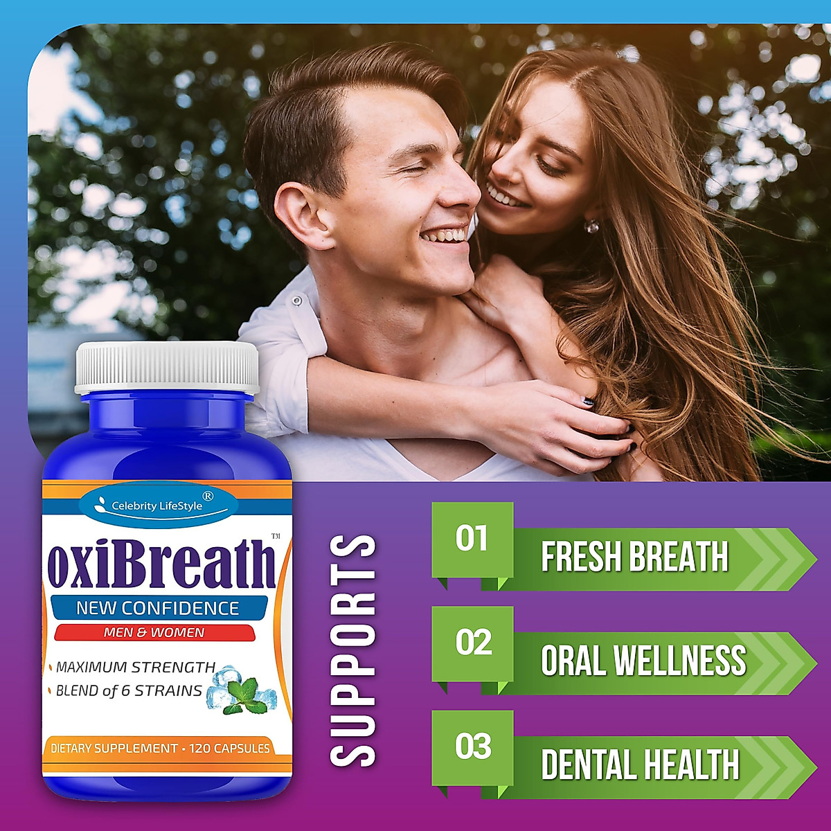 Celebrity LifeStyle Product Oxibreath Dental Probiotics for Fresh Breath, Support Fresh Breath, Vegetarian Oral Health Support, Oral Probiotics for Mouth Bad Breath for Men & Women- 120 Capsules