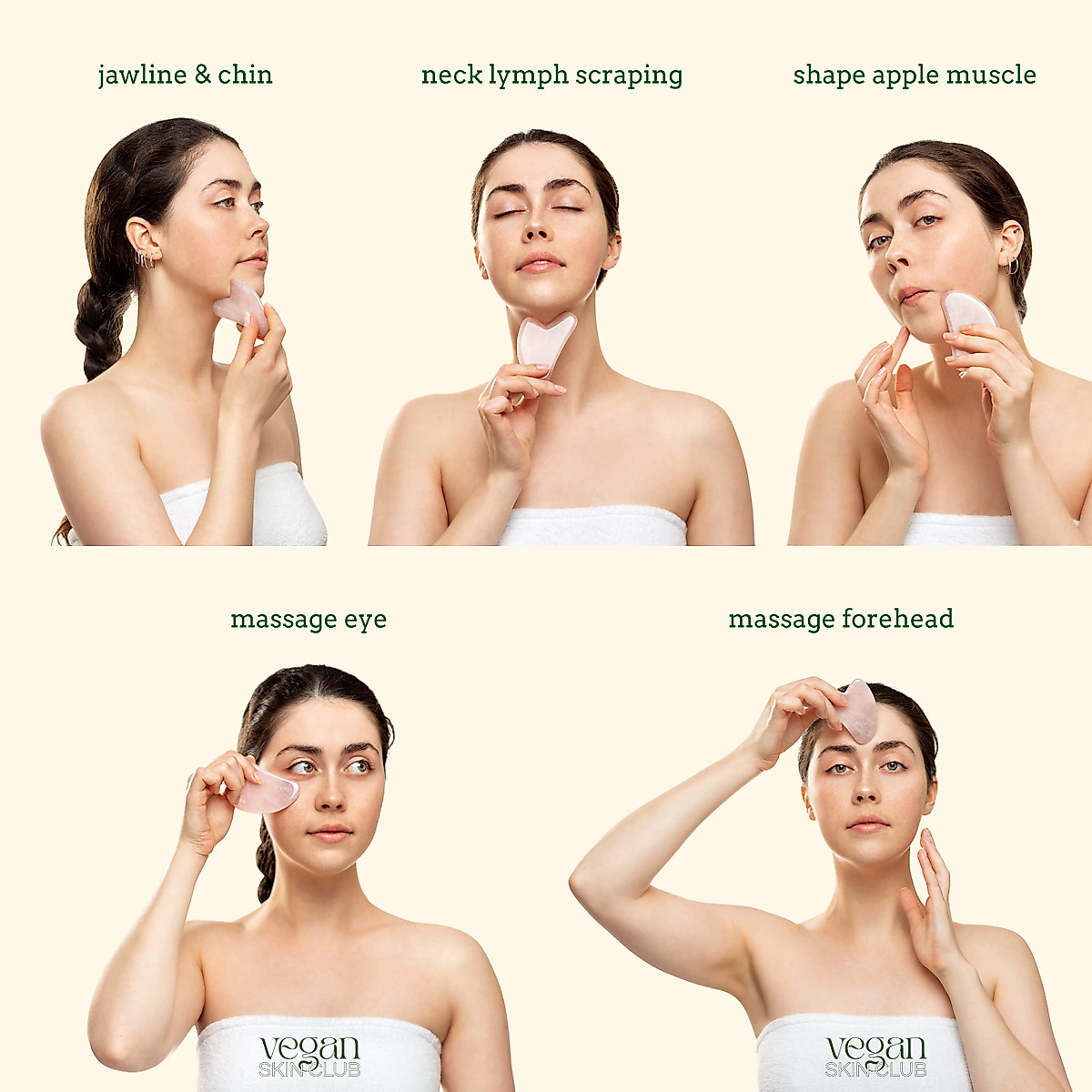 Vegan Skin Club Rose Quartz Gua Sha Stone | Natural Skincare Massage Tool for Women | Wellness Face Sculptor & Massager with Anti-Aging Effects