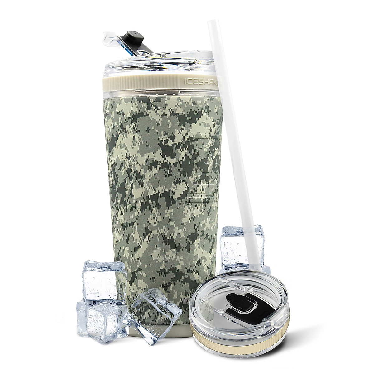 Ice Shaker Insulated Stainless Steel Tumbler | 20 oz, US Army Camo | 30+ Hours Cold & 12+ Hours Hot | Removable Straw and Drink Spout | Odor-Free Tumbler Cup Water, Coffee, Tea, Smoothies, Cocktails