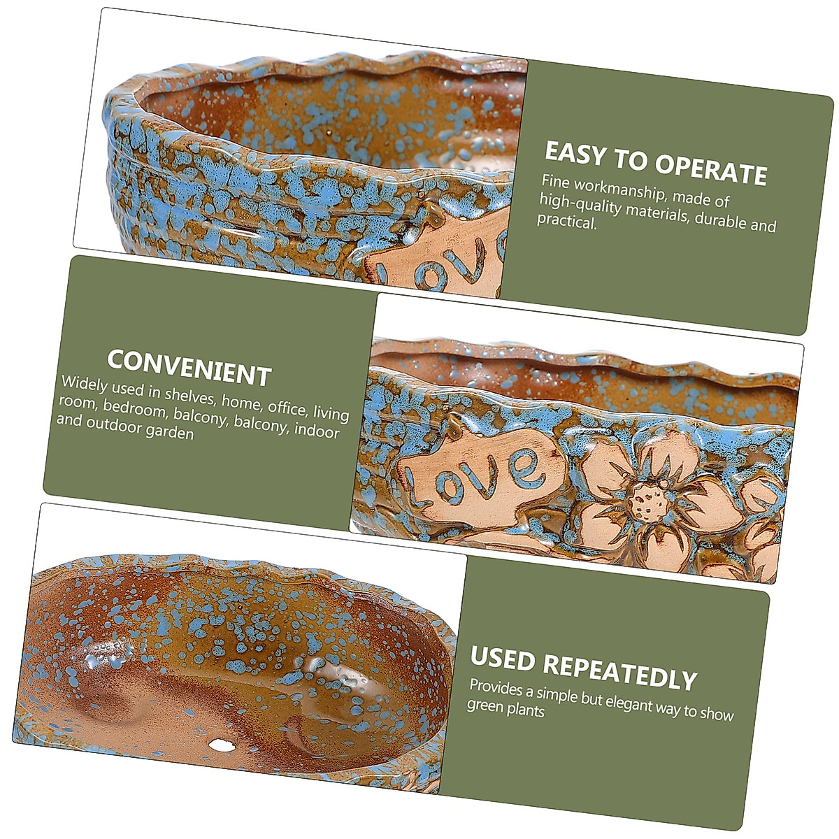 YARNOW 1pc Love with Office for Porcelain Cactus Planters Simple Bonsai Drainage Flowerpot Floral Shallow Glazed Adornment Garden Large Ceramic Vintage Gift Chic Style Succulent Hole