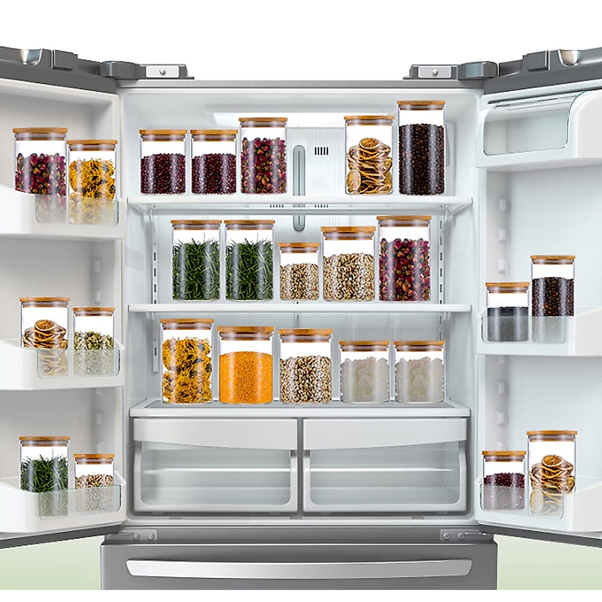 vipolish 2 PCS Transparent Glass Storage Jars with Airtight Bamboo Lids Kitchen Canisters Food Tea Storage Containers for Coffee Beans Grain Cookies Flower Tea Sugar Nuts