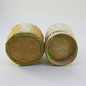 Thai Handmade Bamboo Sticky Rice Serving Basket Small Size 3" x 3.5"(Set 4 pcs)