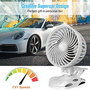BESKAR Small Clip on Fan - Personal USB Fan CVT Speeds and Strong Clamp, Adjustable Tilt, Quiet Operation, 6 Inch Desk Fan for Office Bed Treadmill Stroller - USB Cord Plug in Powered