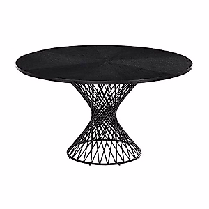 Armen Living Cirque 54" Round Mid-Century Modern Pedestal Black Wood Dining Table with Epoxy Metal Base