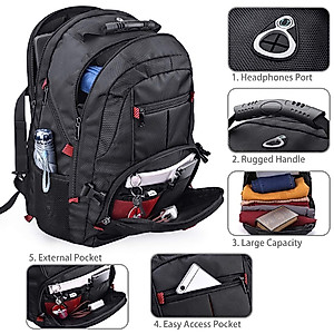 NUBILY Laptop Backpack 17 Inch Waterproof Extra Large TSA Travel Backpack Anti Theft College Business Mens Backpacks with USB Charging Port 17.3 Gaming Computer Backpack for Women Men Black 45L