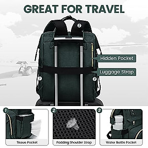 LOVEVOOK Laptop Backpack for Women,17 Inch Professional Womens Travel Backpack Purse Computer Laptop Bag Nurse Teacher Backpack,Waterproof College Work Bags Carry on Back Pack with USB Port,Dark Green