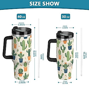 linqin Gigantic Cacti Mint Cream Vacuum Tumbler Insulated with Straw Leak Resistant Flip 40 oz Kids Water Bottle Wide Mouth To Go Coffee Mug for Hiking, Sports, Camp
