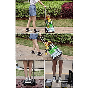 Falytemow Compact Folding Hand Truck Dolly 110 lbs Capacity 4 Wheels Portable Utility Moving Shopping Cart Fold up Trolley Adjustable and Lightweight for Luggage Personal Travel Moving and Office Use