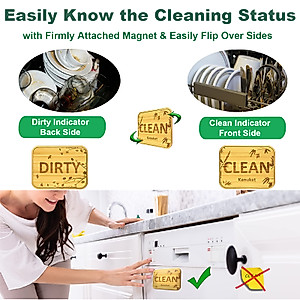 Dishwasher Magnet Clean Dirty Sign, Bamboo Indicator for Magnetic & Non-Magnetic Dishwashers, Non-Scratch Easy to Read Reversible Dishwasher Magnet Clean Dirty Sign with Optional Adhesive Metal Plate