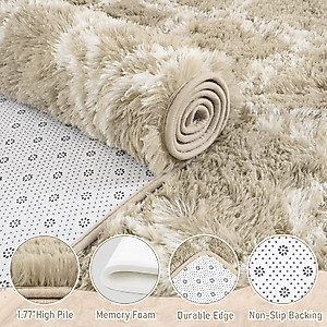 LOCHAS Luxury Shag Area Rug 5x8 Feet Geometric Plush Fluffy Rugs, Extra Soft Carpet Moroccan Rugs for Bedroom Living Room Dorm Kids, High Pile Shaggy Floor Rug Decor, Beige and White