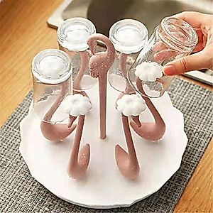 Woniu 2PCS Kitchen rotatable swan Cup Holder Water Bottle Drying Drain Holder Cup Drying Rack with drip pan Rotating Cup Holder 6 &4 Brackets (Pink)