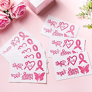 180 Pcs Breast Cancer Tattoo Sticker Temporary Pink Ribbon Tattoos Breast Cancer Awareness Glitter Tattoos Pink Ribbon Stickers Breast Cancer Body Tattoos for Women Girls Face Body Accessories
