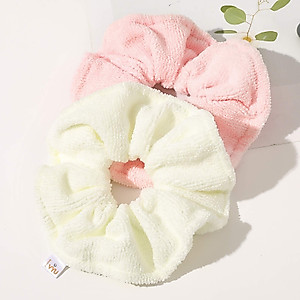 Ivyu Microfiber Hair Drying Scrunchies Towel Fiber Large Big Scrunchie for Curl Hair for Shower Wet Anti Frizz Hair Products Absorbent Fast Terry Cloth Sleep Scrunchy