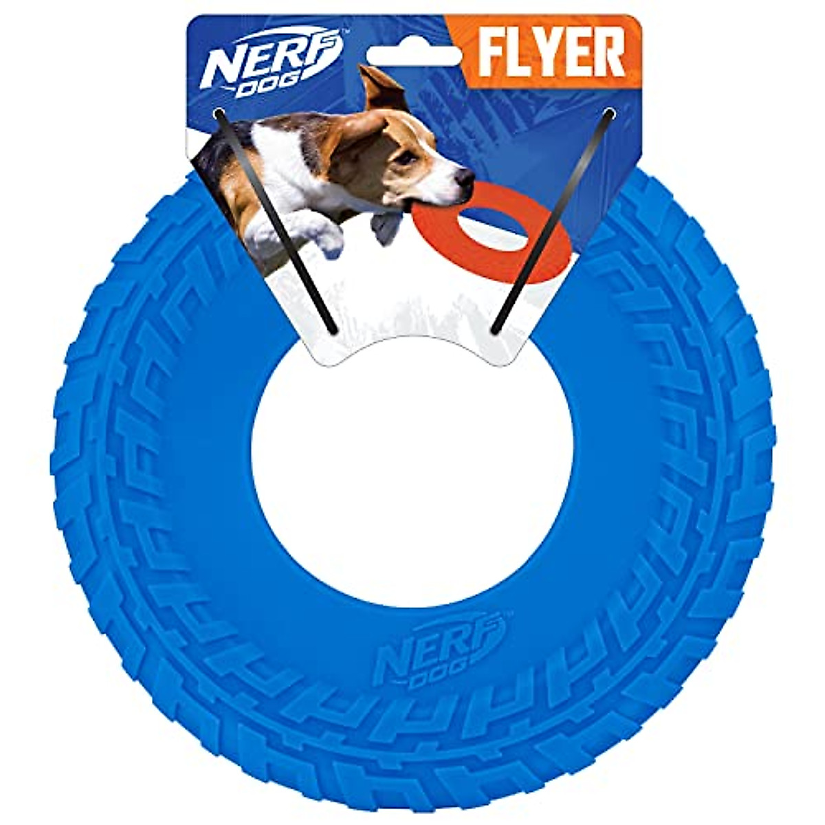 Nerf Dog Rubber Tire Flyer Dog Toy, Flying Disc, Lightweight, Durable, Floats in Water, Great for Beach and Pool, 10 Inch Diameter, for Medium/Large Breeds, Single Unit, Blue, Original