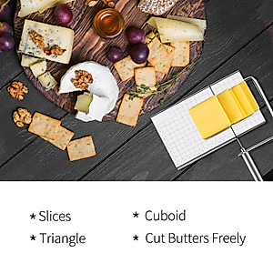 JONINGER Cheese Slicer, Stainless Steel Cheese Cutter with Scales Cheese-Slicer Board with 5 Replacement Wires
