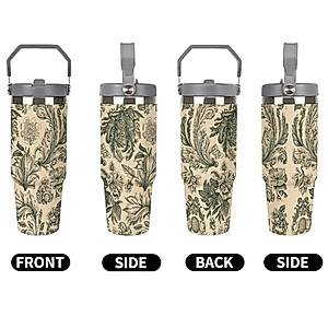 YTLKGFP 30 Oz Large Capacity Car Cup Light Green And Beige Tumbler with Handle Straw Lid Insulated Stainless Steel Water Bottle Travel Mug Leak-proof Car Cup Keeps Cold Or Hot