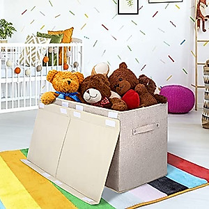 popoly Large Toy Box Chest with Lid, Collapsible Sturdy Toy Storage Organizer Boxes Bins Baskets