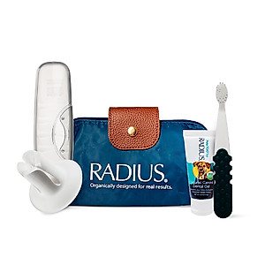 RADIUS Organic Pet Deluxe Oral Care Kit Canine Toothbrush With Organic Canine Toothpaste White Toothbrush Holder Clear Critter Case Blue Travel Bag, 1 Count