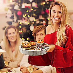 Spiareal Christmas Wood Round Tray Table Decorative Serving with Handles Rustic Coffee Candy Wooden Trays Farmhouse Decor for Birthday Party Tea Supplies(Candy Style)