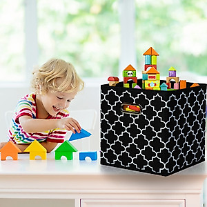 SEVENDOME Black Fabric Storage Bins Cube ,11x11x11 Fabric Cubby Organizer Baskets with Handle, Foldable Basket for Closet or Collapsible Storage Box Set of 2 (Black )