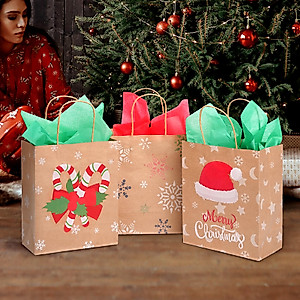 30 Christmas Kraft Gift Bags for Holiday Paper Gift Bags