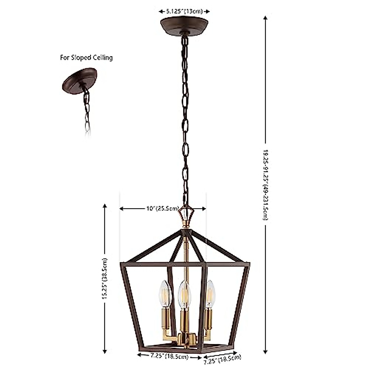 JONATHAN Y JYL7601D Ojai 10" 3-Light Iron Classic Modern Lantern Bohemian, Cottage, Farmhouse, Rustic, Transitional LED Pendant, Oil Rubbed Bronze/Brass Gold