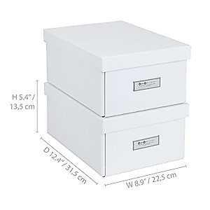 Bigso Karin Collapsible Storage Box | Photo Storage Box with Labelframe for Identification | Simple Assembly without Tools | Decorative Storage Boxes with Lids | 8.9″ x 12.4″ x 5.4″ | 2 Pack | White