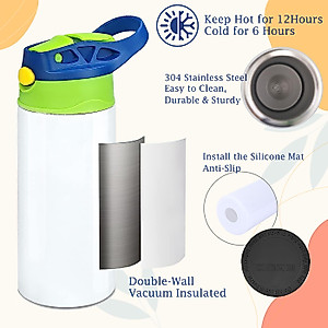 Gekestory Kids Sublimation Tumblers, Sublimation Water Bottle Blanks, 6PACK 12oz Straight Double Wall Kids Sippy Cups, Blank Cups for Heat Transfer, with DIY Stickers Shrink Wrap Rubber Base (6PACK)