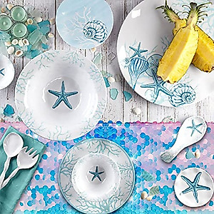 Mermaid Party Table Runner 12 x 84 Inches Mermaid Tail Scales Table Runner Glitter Holographic Sequin Table Cover for Ocean Under The Sea Party Decorations Mermaid Party Supplies (1)