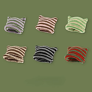 Ponitrack Crochet Hats, Vintage Cat Beanie Grunge Accessories Slouchy Beanies for Women (Black,One Size)