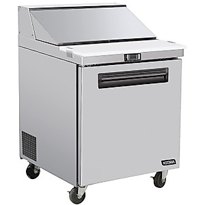KITMA 28" W Sandwich/Salad Prep Table Refrigerator, Single Door Salad Prep Table with 7.5 Cu.Ft Commercial Refrigerator Base, Cutting Board, and 12 Pans Capacity (33 °F - 38°F)