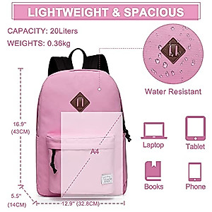 VASCHY School Backpack, Lightweight Water Repellent Backpack Men School Bag Women Children Boy Leisure for Girl School High School Teenagers College Business Travel, Pink, M, Backpacks Handbags