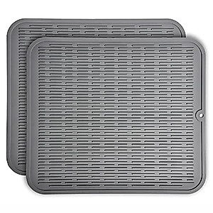 Extra Large Silicone Trivet Heat Resistant Mat 18'' x 16'' Set of 2 Dish Drying Mats Kitchen Counter Rack Sink Drainer Pad Hot Pot Trivet Dishwasher Safe (Grey)